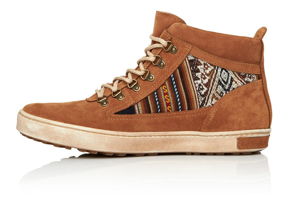 Tan Suede Peruvian Fabric Camping Boot with laces - Nectar Creations